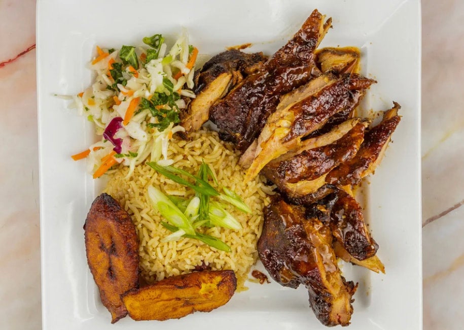 the original jerk chicken rice box gf option available cad $ 18 . 49